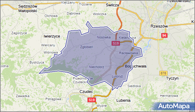 Gmina Boguchwała, powiat rzeszowski, województwo podkarpackie na mapie ...