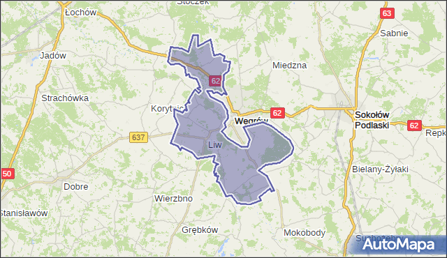 Gmina Liw, powiat węgrowski, województwo mazowieckie na mapie Targeo