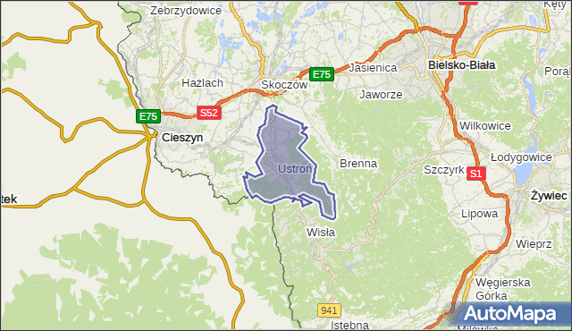 Gmina Ustroń, powiat cieszyński, województwo śląskie na mapie Targeo